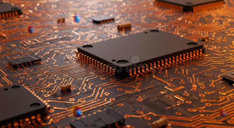 Closeup of a Complex Circuit Board with Microchips Stock Illustration ...