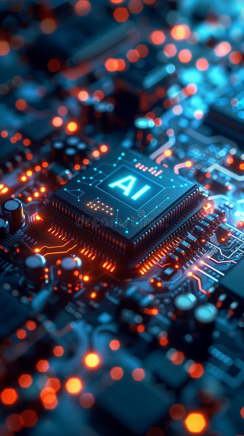 Closeup of a Computer Chip on a Motherboard in Electric Blue Color ...