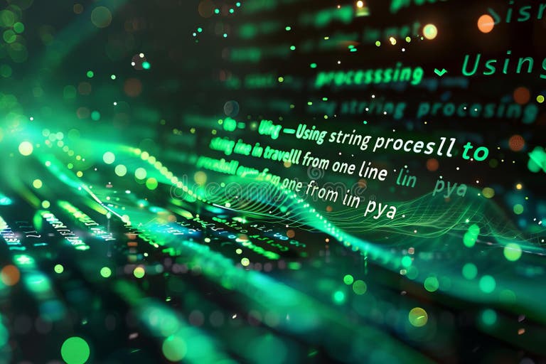 A Closeup of Computer Code on the Screen, with "using String Processing ...