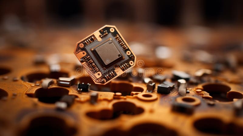 Computer Microchip Semiconductor on Motherboard Futuristic Cyber Neon ...