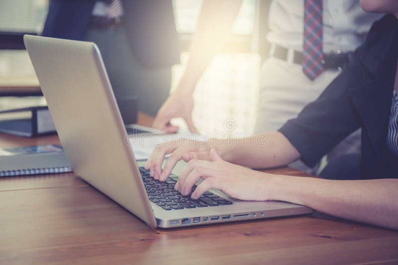 Closeup Computer Notebook in Office with Woman for Work. Stock Image ...