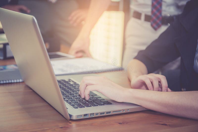 Closeup Computer Notebook in Office with Woman for Work. Stock Photo ...