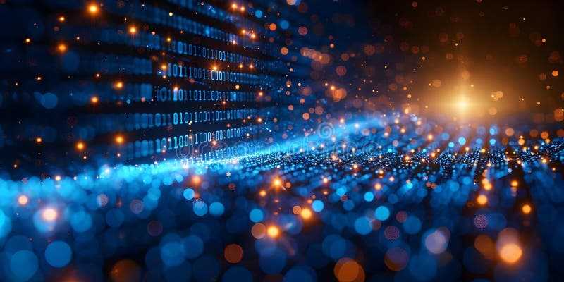 Closeup Of A Computer Screen With Blue Binary Code Symbolizing Technology Coding And Stock