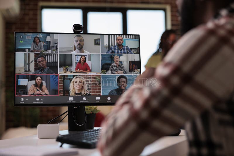 Closeup of Computer Screen with Startup Team of Colleagues Working ...