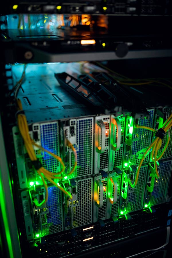Closeup of Computer Server with Colorful Lights and Wires Stock Image ...