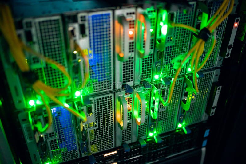 Closeup of Computer Server with Colorful Lights and Wires Stock Photo ...