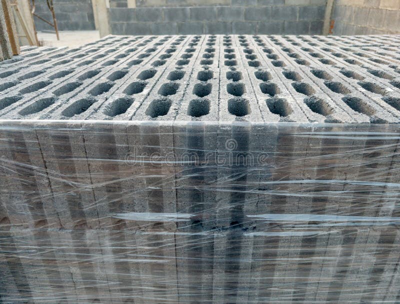 Closeup of the Concrete Block with the Plastic Wrap Stock Photo - Image ...