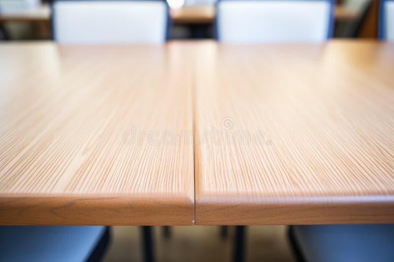 Closeup of a Conference Tables Wood Grain Texture with Empty Chairs ...