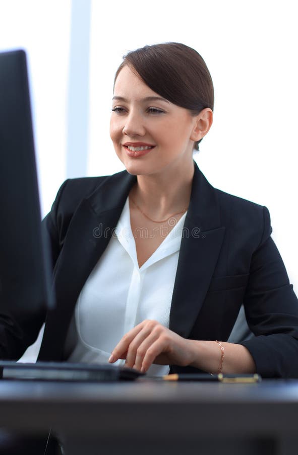 Closeup of a Confident Young Business Woman Working on Computer Stock ...