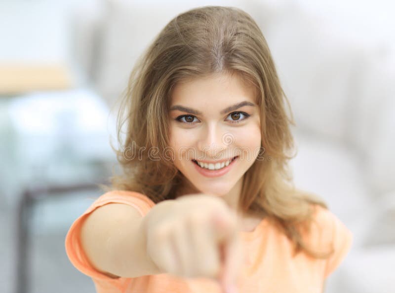 Closeup of a Confident Young Woman Showing Hand Forward. Stock Image ...