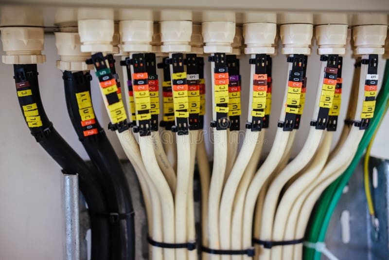 Closeup of Connected White Cables with Marking Tags Stock Photo - Image ...