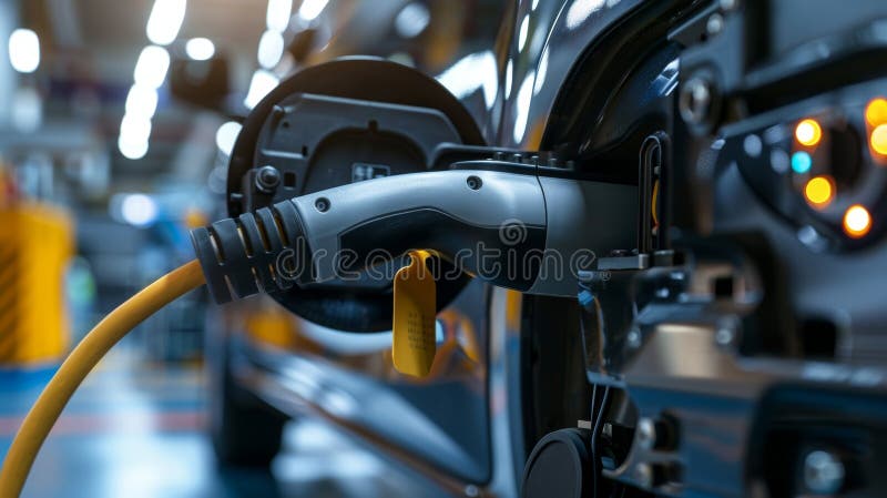 A Closeup of the Connector Being Inserted into an Electric Vehicle ...