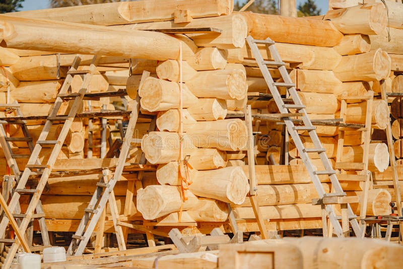 Closeup Construction Building Area Log Wooden Frame House Stock Photo ...