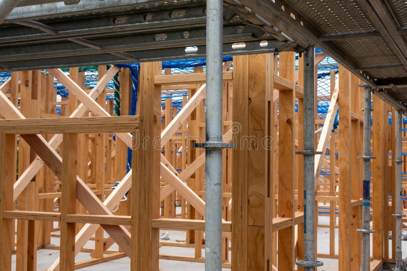 Closeup Construction Timber Framing for New Home Stock Photo - Image of ...