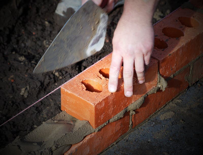 Bricklayer at work stock image. Image of mason, brick - 30234865