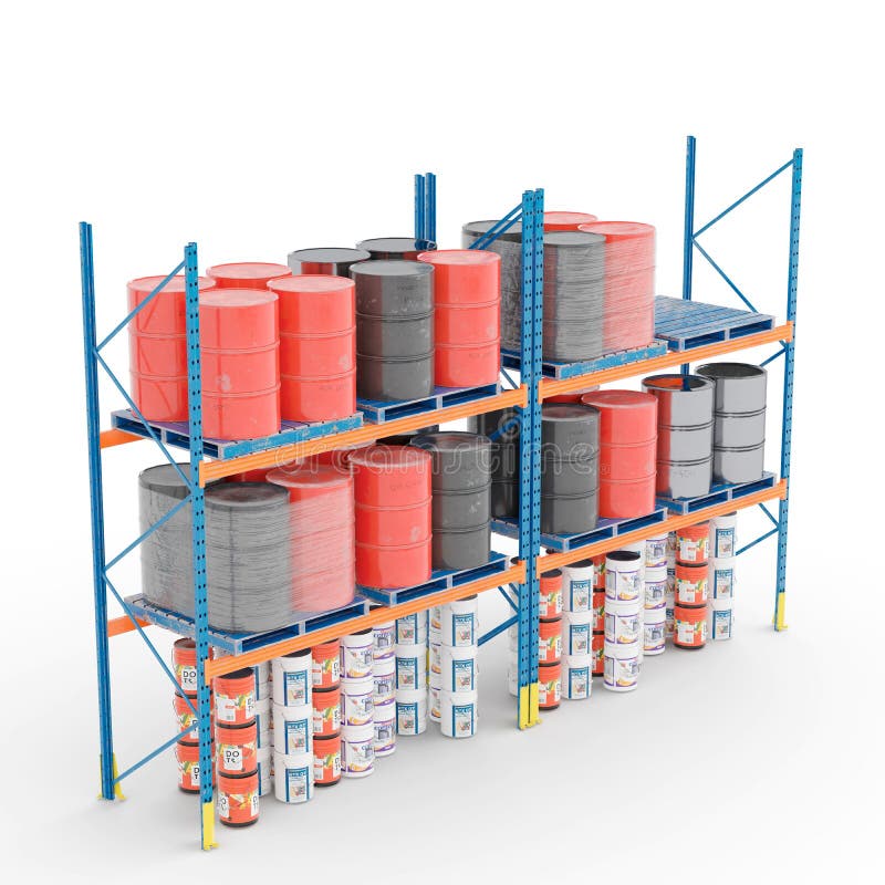 Closeup of Containers and Paint Buckets on Metal Racks Isolated on a ...