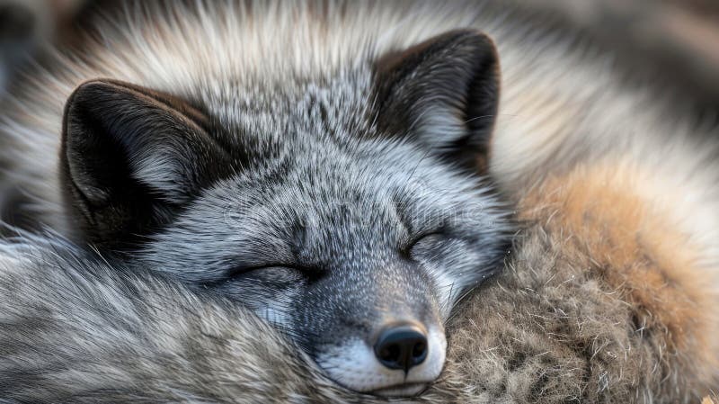 Closeup of a Contented Arctic Fox Taking a Nap with Its Tail As a Cozy ...