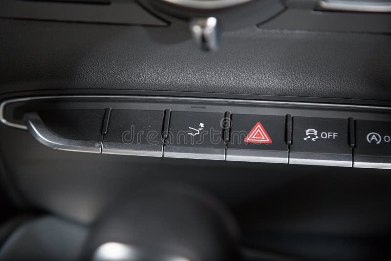 Closeup of the Control Buttons of a Modern Luxury Car Under the Lights ...