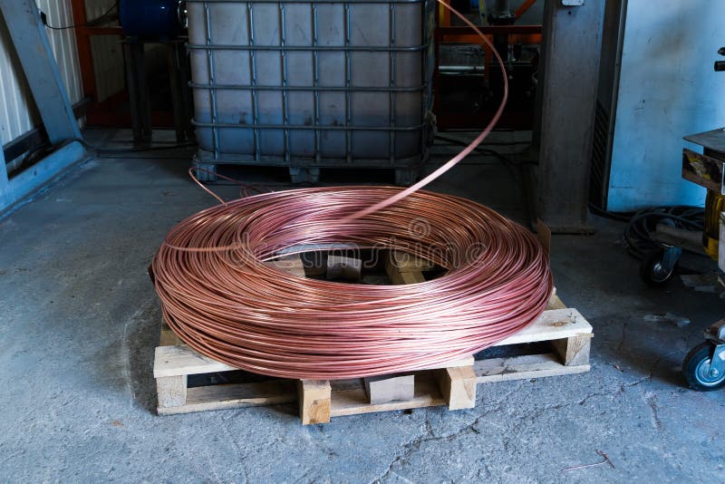 Closeup of Copper Cable Being Rolled Up in Preparation for Shipment at ...