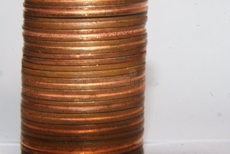 Closeup of a Copper Coin Pile on White Background Stock Photo - Image ...
