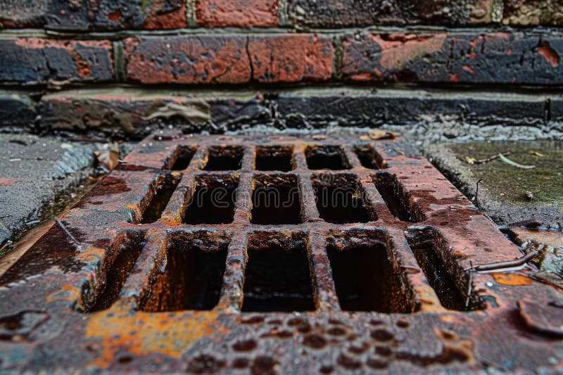 Closeup of Corroded Grate Against Backdrop of Aged Bricks Stock ...