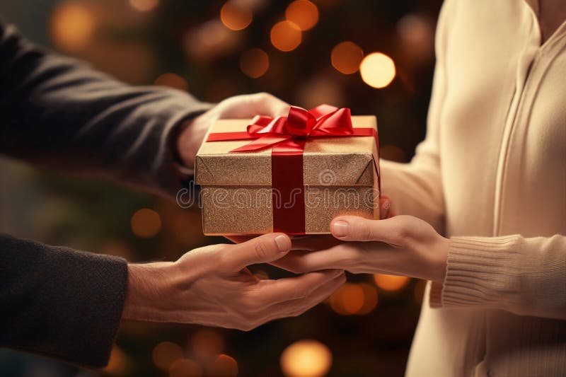 Closeup Couple Hand Giving Gift Box Stock Illustration - Illustration ...