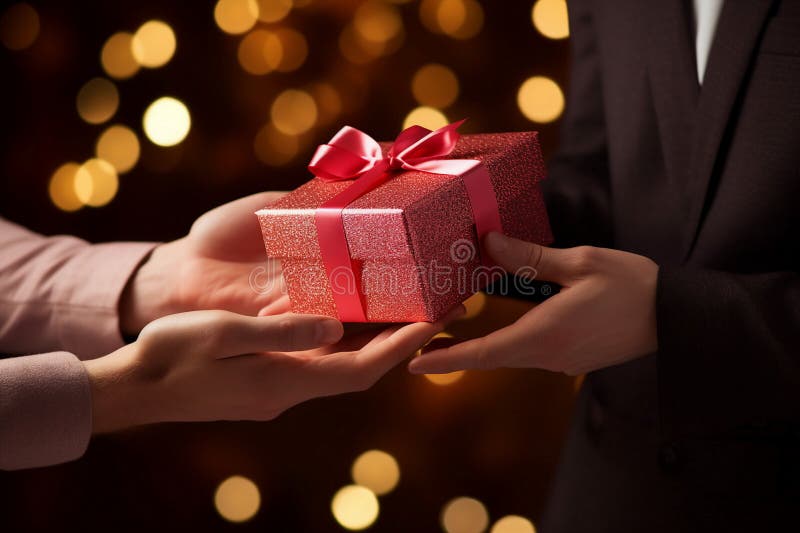 Closeup Couple Hand Giving Gift Box Stock Illustration - Illustration ...