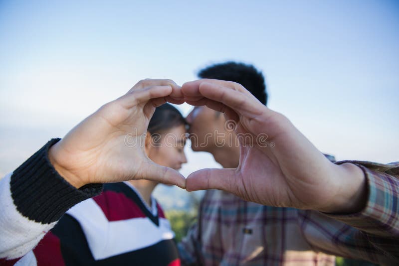 Closeup of Couple Making Heart Shape with Hands, Happy in Love Stock ...