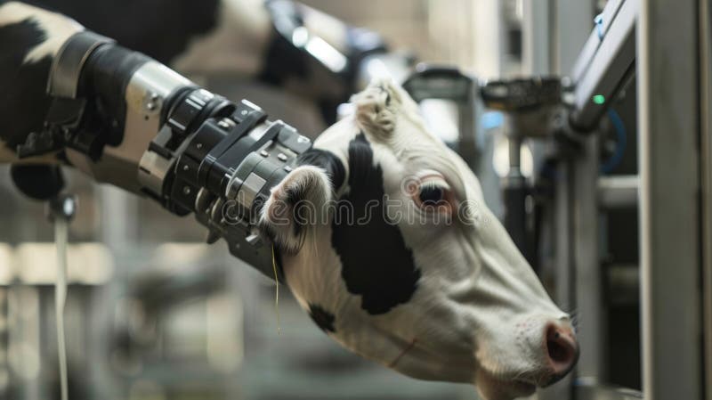 A Closeup of a Cows Udder Being Expertly Milked by a Robotic Machine ...