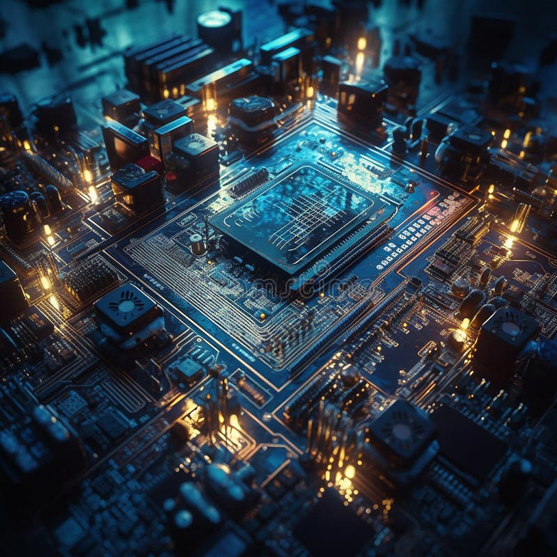 Closeup Cpu And Digital Circuit With Microchip Hardware And