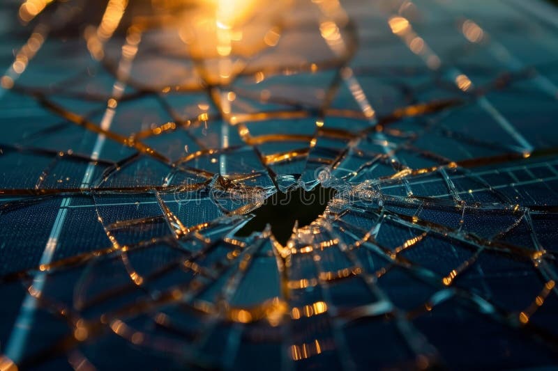 Closeup of a Cracked Glass Window with the Sun Shining in the ...