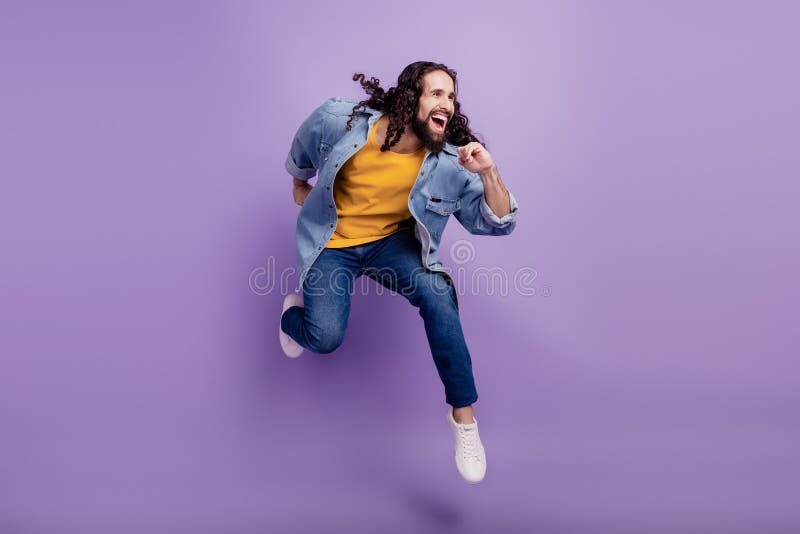 Closeup of Crazy Man Jump Fly Run Rush Have Fun Stock Photo - Image of ...