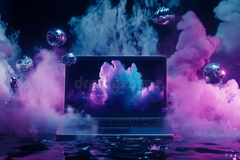 A Closeup of a Creative Neon Purple Light Gaming Laptop Placed on a ...