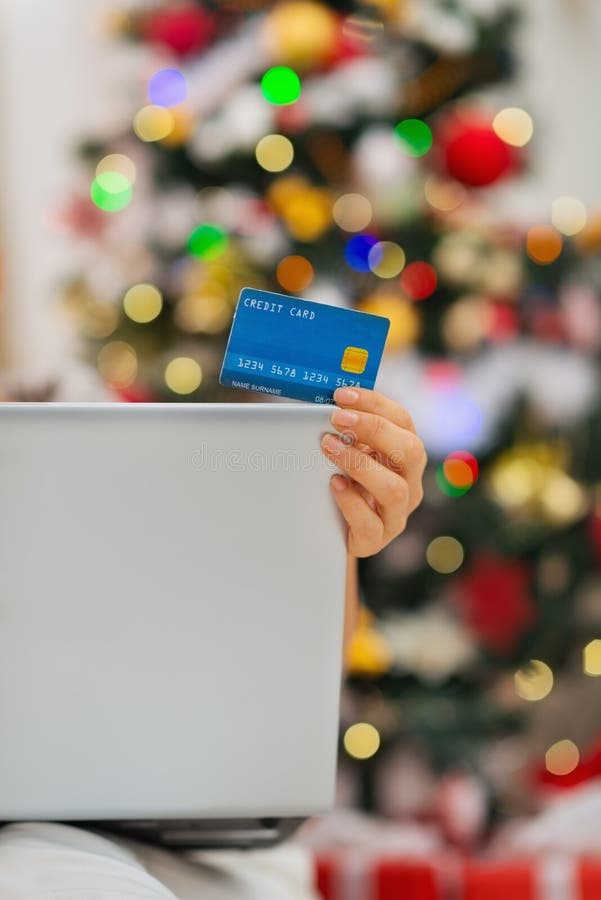 Closeup on Credit Card and Laptop Near Tree Stock Photo - Image of ...