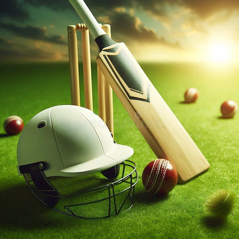 Closeup of Cricket Equipment on Green Grass at the Cricket Field the ...