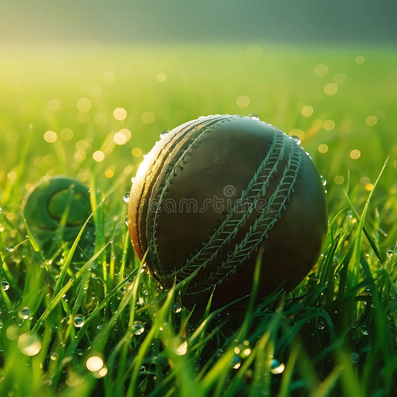 Closeup of Cricket Equipment on Green Grass at the Cricket Field the ...