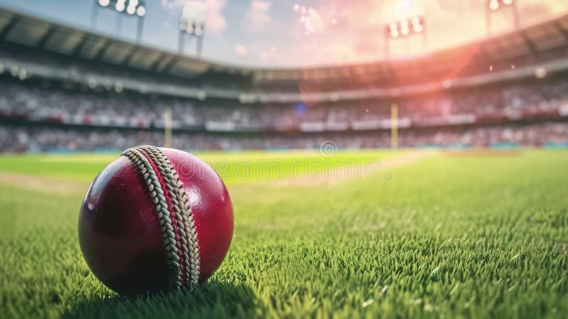 Closeup of Cricket Red Ball on Cricket Stadium Stock Illustration ...
