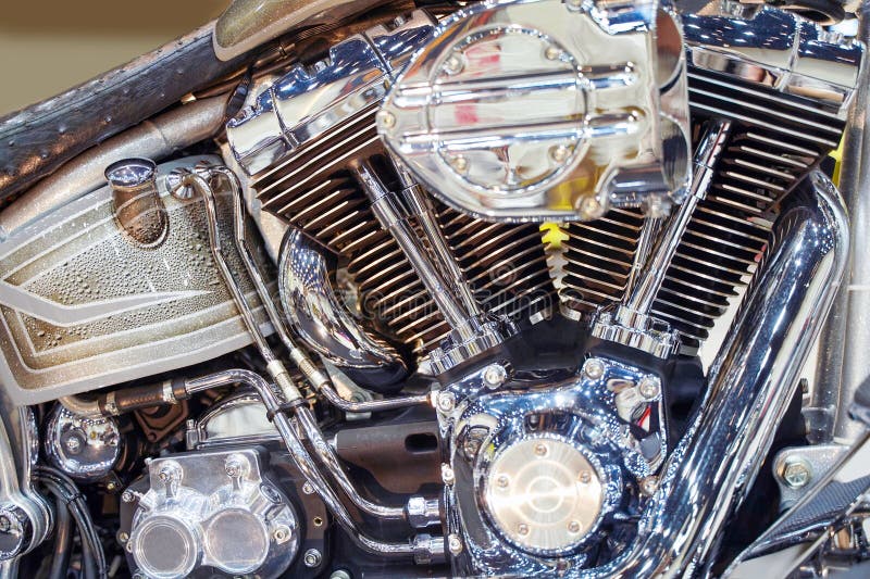 Closeup and Crop Engine of Chopper Motorbike with Air Intake Stock ...