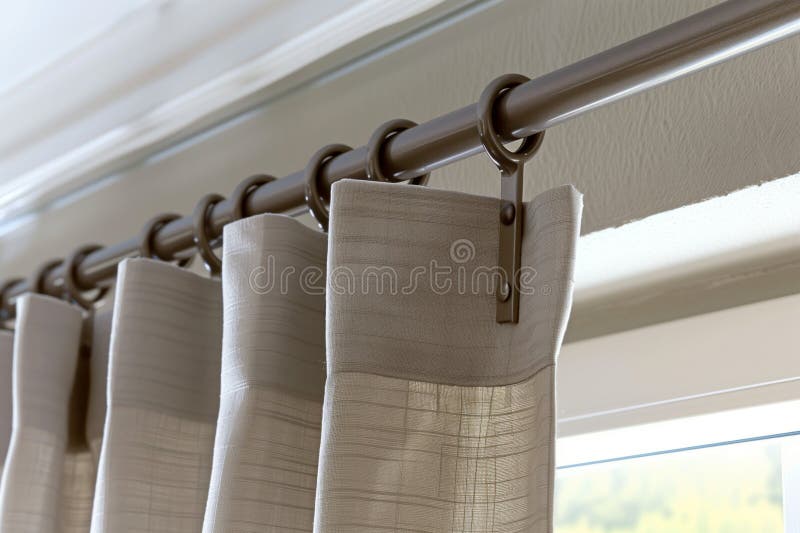 Closeup of a Curtain Rod with a Builtin Track and Sliders Stock Photo ...