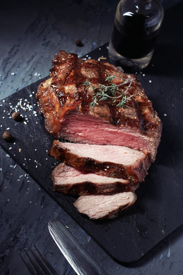 Closeup of Cut Medium Rare Roast Beef Steak Stock Photo - Image of food ...