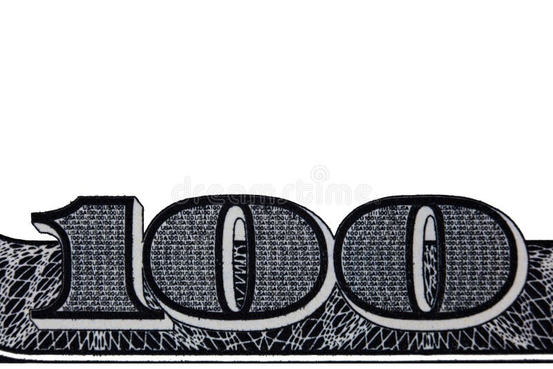 Closeup of Cut Number 100 of Dollar Banknote on Transparent Background ...