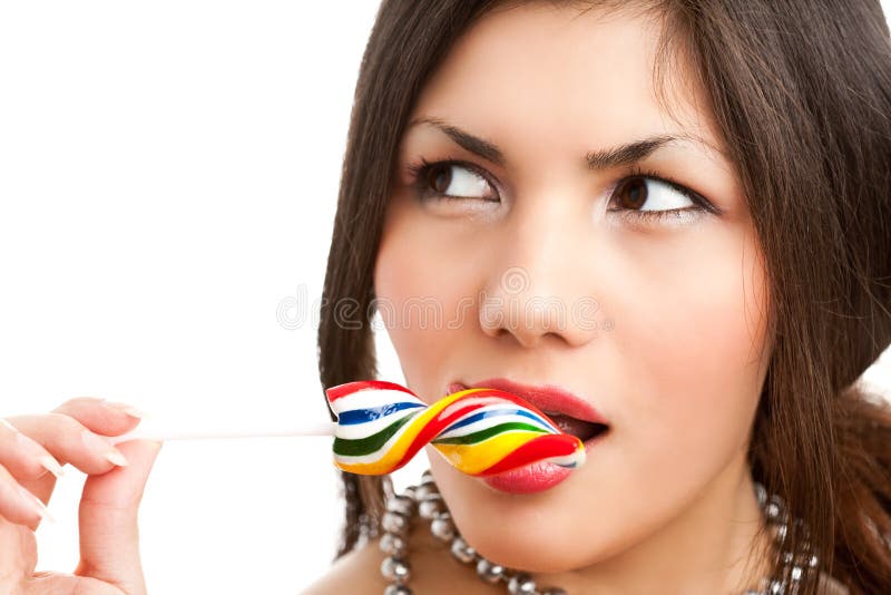 Closeup Cute Woman with Candy Stock Photo - Image of closeup, cheerful ...