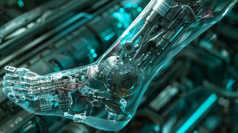 A Closeup of a Cybernetic Leg with Gears and Circuits Visible through ... A Closeup of a Cybernetic Leg with Gears and Circuits Visible through ...