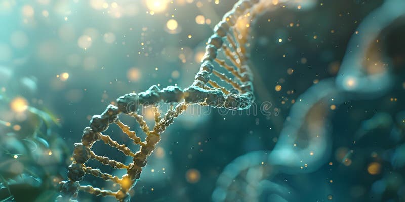 Closeup of a 3D DNA Double Helix Structure with Abstract Background ...