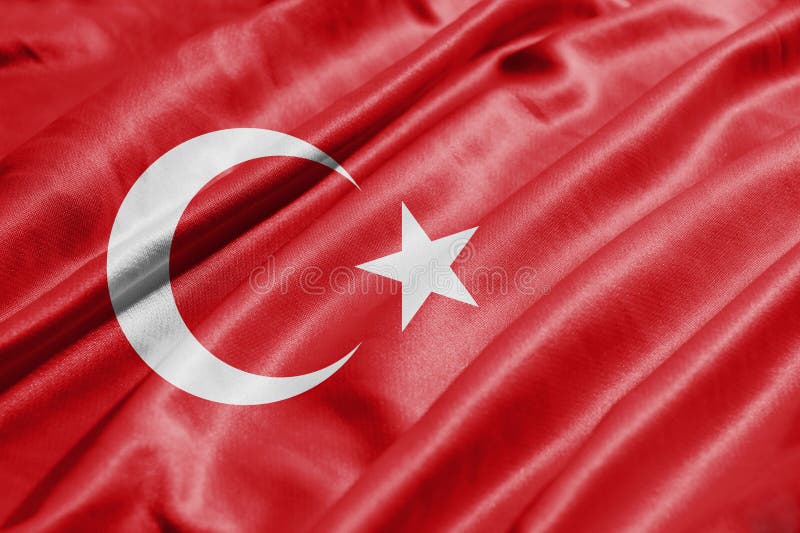 Closeup, 3D Illustration of Satin Turkish Flag with Wavy Fabric Texture ...