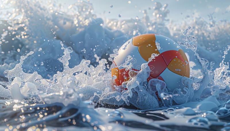 Closeup of a 3D Model of a Beach Ball in the Surf Stock Illustration ...