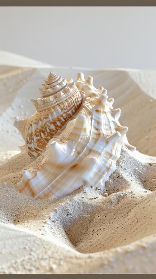 Closeup of a 3D Model of a Conch Shell in the Sand Stock Illustration ...