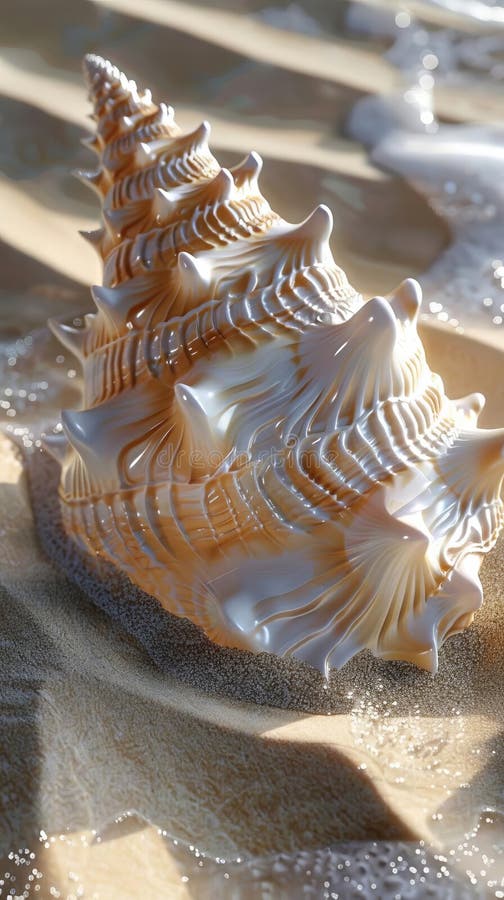 Closeup of a 3D Model of a Conch Shell in the Sand Stock Illustration ...