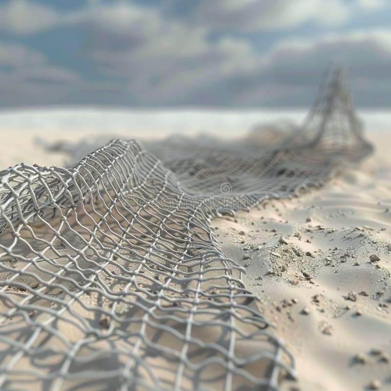 Closeup of a 3D Model of a Fishing Net on the Sand Stock Illustration ...