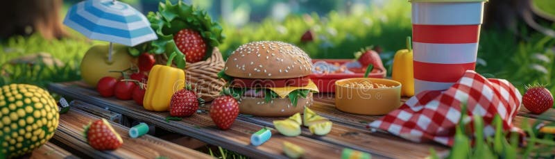 Closeup of a 3D Model of a Picnic Table with Summer Foods Stock ...